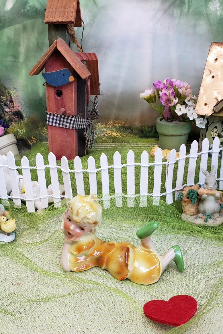 SUPER RARE BOY Vint Japan YELLOW Leaf Fairy Pixie Elf BOY Figurine ...