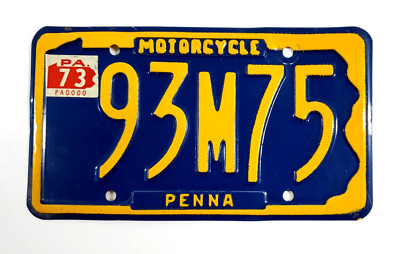 1970s Vintage 1973 Pennsylvania PA Penna Motorcycle License Plate 93M75 ...