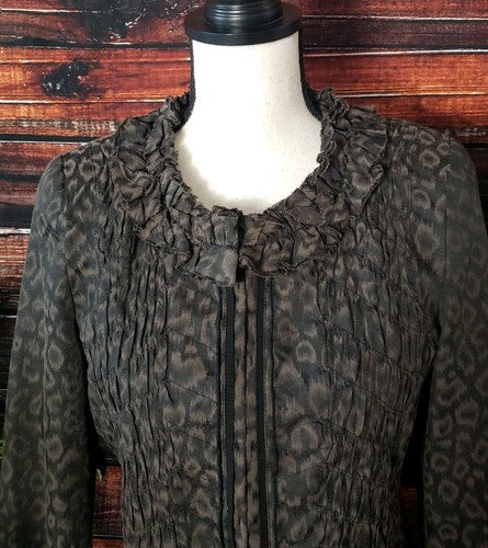 T Tahari Jacket Size 8 Leopard Print Ruffle Collar Hook And Eye Closure ...