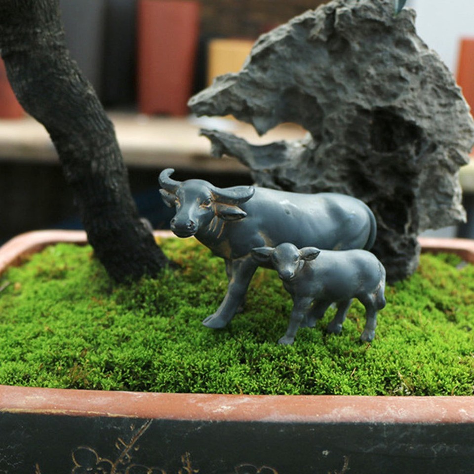 1Pc Artificial Resin Buffalo Statue Micro Landscape Decor Desktop ...