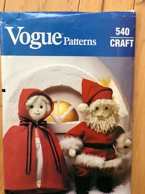 SEWING PATTERN 8442 VOGUE 540 MR & MRS SANTA Stuffed Doll 17” Christmas ...