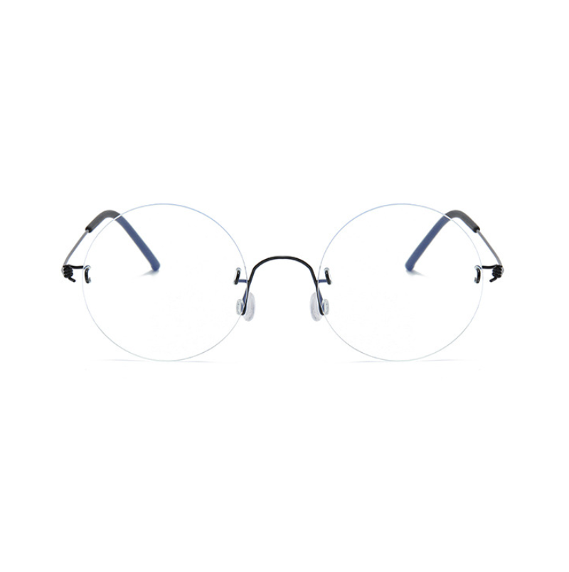 Metal Alloy Rimless Round Eyeglasses Men Women Anti Blue Light Glasses ...