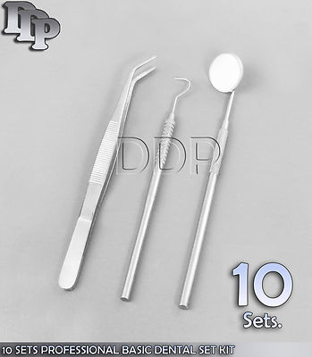 10 SETS PROFESSIONAL BASIC DENTAL SET KIT Mirror, Explorer, Plier PR ...
