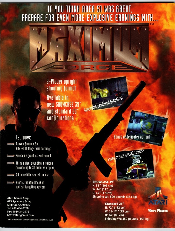 Maximum Force Arcade Game FLYER Original 1997 Video Game Art Double ...