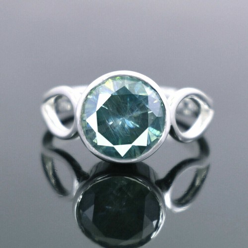 4 Ct. Round Blue Diamond Ring Great Shine & Luster! In 925 Sterling ...