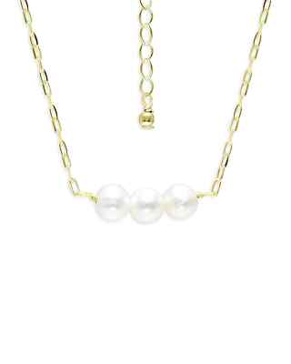 AQUA Freshwater Pearl Trio Paperclip Chain Collar Necklace in 18K Gold ...