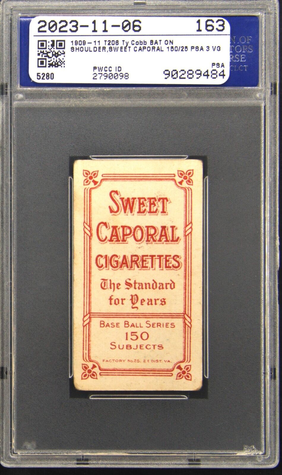 1909-11 T206 Sweet Caporal Ty Cobb Bat On Shoulder PSA 3 (Top Sports ...