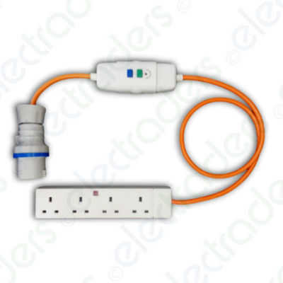 1m Orange Caravan Hook Up / Extension lead 1.5mm 16A Plug, RCD & 4G ...