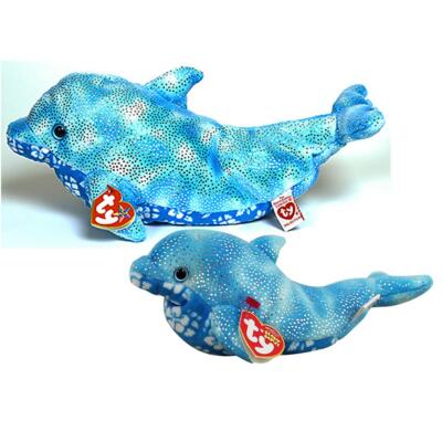 Docks Blue Sparkly Dolphins Ty Beanie Baby & Buddy Set MWMT Collectible ...