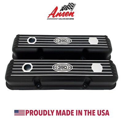 Ford FE 390 Short Valve Covers Black "POWERED BY 390 CUBIC INCHES ...