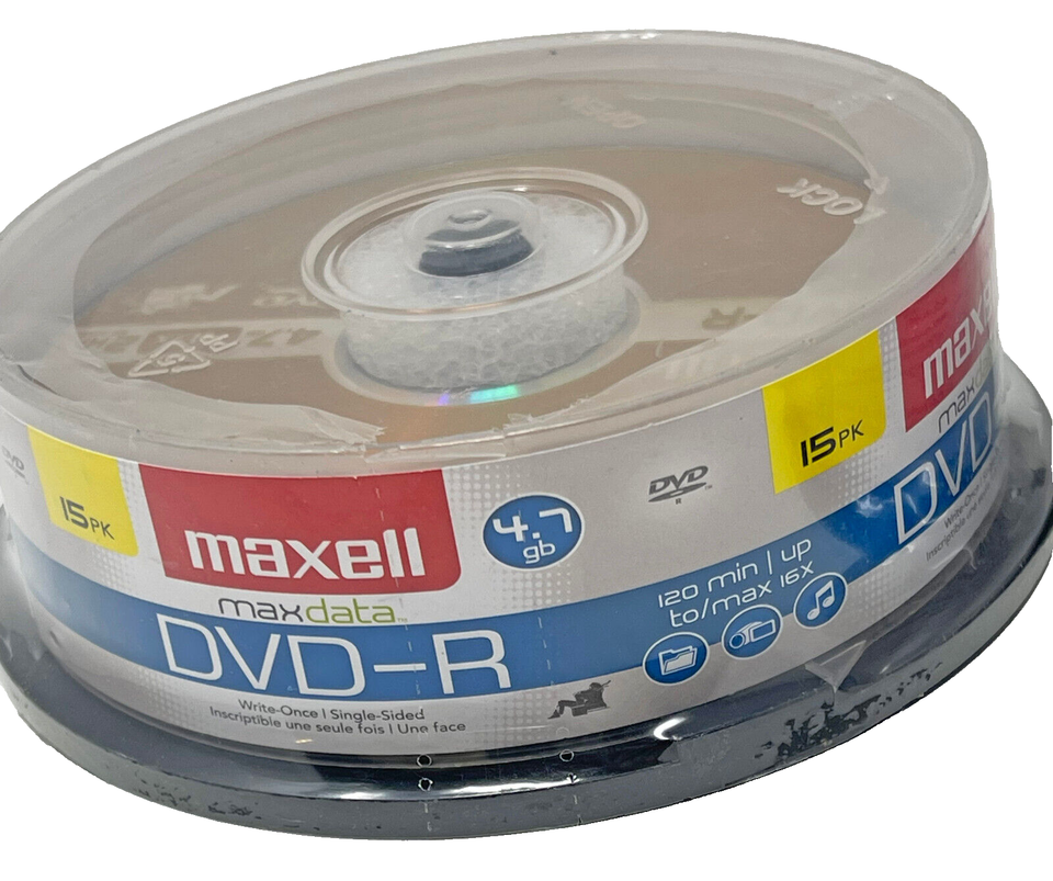 Maxell DVD-R 15PK DVD Recordable Discs 4.7GB 16x 120 Min Spindle 15 Pk ...