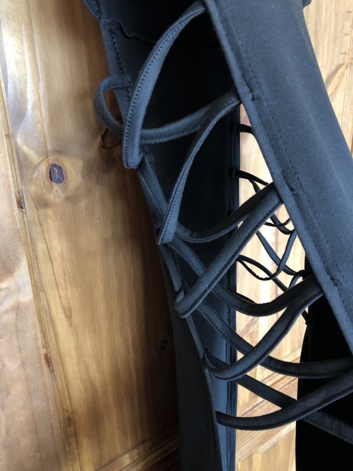 Long black stretchy open side split high neck dress, L | eBay