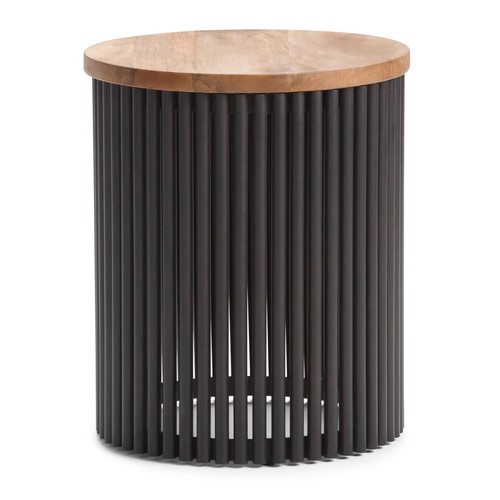 Demy 17.5 inch Wide Metal and Solid Mango Accent Table in Natural/Black ...