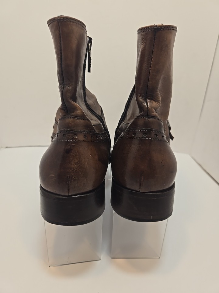 Jo Ghost Men's Brown Leather Side Zip Western Ankle Boots Size 42 EU ...