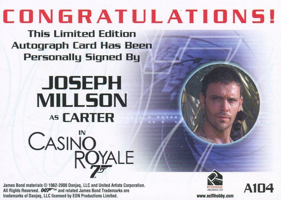 James Bond in Motion 2008 Joseph Millson as Carter Autograph Card A104 ...