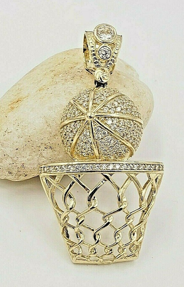 10KT Yellow Gold* Basketball Hoop with Stones Pendant/Charm | eBay