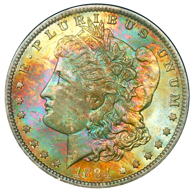 1884-O NGC MS64 MORGAN $ STUNNING COLORFUL RAINBOW BAG TONED (VIDEO ...