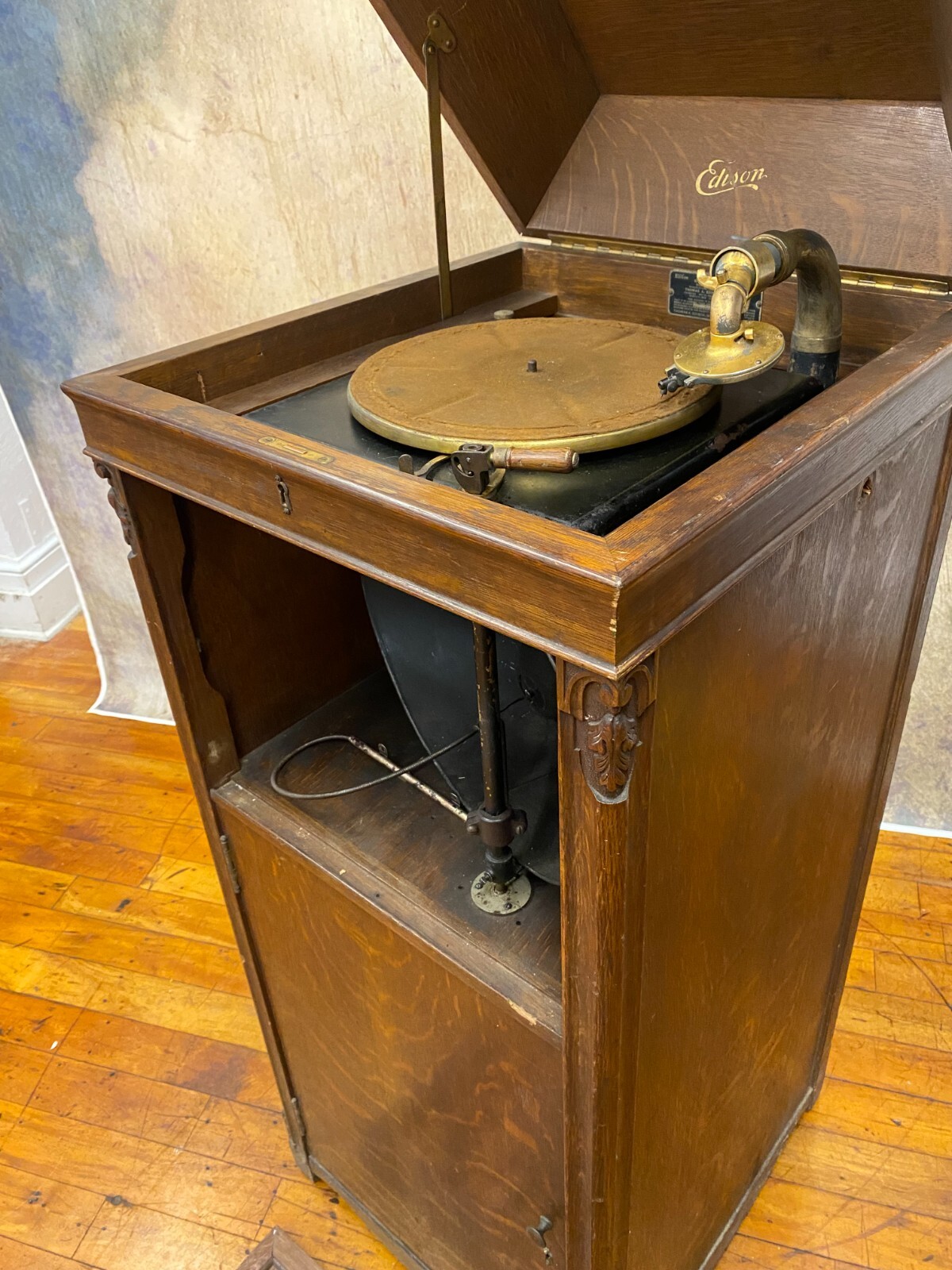 Edison B250 Disc Phonograph Record Player Music Storage Drawers Antique ...
