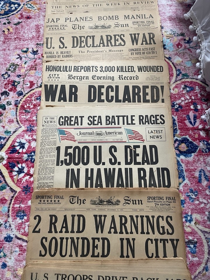 Eight original newspapers from December 7, 1941 - December 15, 1941 | eBay