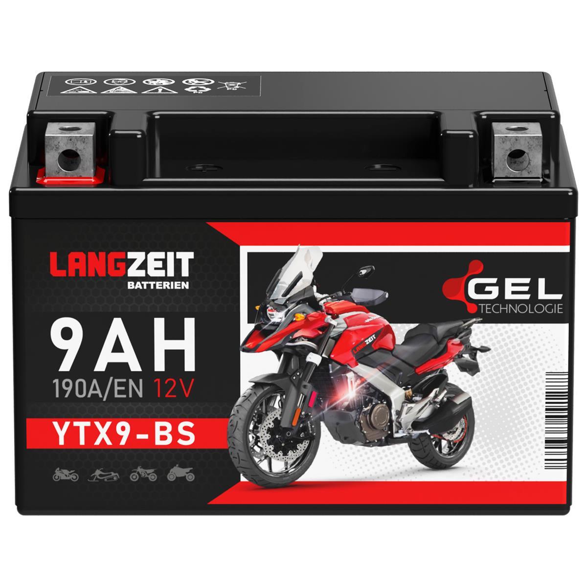 LANGZEIT YTX9-BS Motorrad GEL Batterie 9Ah 12V 50812 ETX9-BS GTX9-BS ...