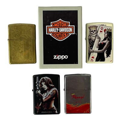Lot Of 5 Zippo Lighters Cigarette Harley Davison/Menage/Kit Rae | eBay