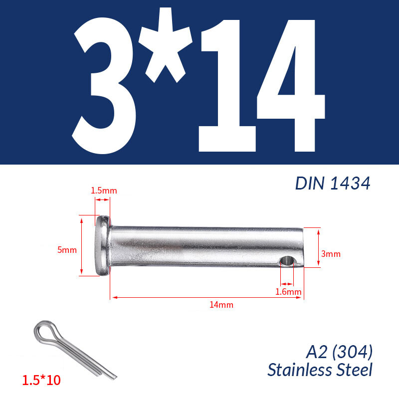 3MM 4MM 5MM 6MM - 20MM Clevis Pin 304 Stainless Steel A2 Hinge Pin ...