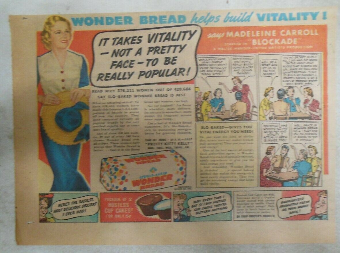 Wonder Bread Ad Hollywood Star Madeleine Carroll from 1938 Size 7.5 x ...