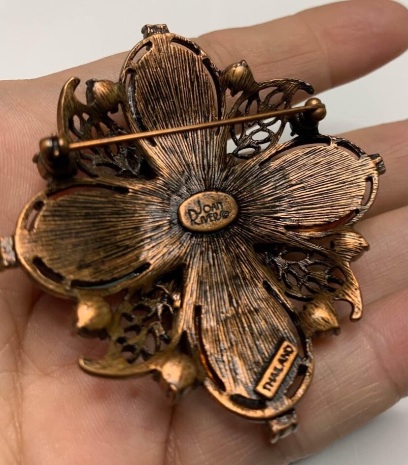 Vintage Artisan Joan Rivers Bronze Flower Victorian Brooch Pin High End ...