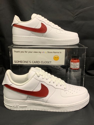 Nike Air Force 1 Low White (Autumn Red Custom Painted swoosh) SC-#5W | eBay