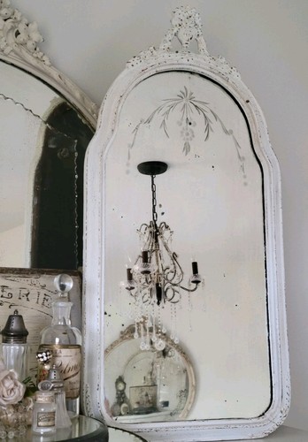 OH!French Chic~ Antique ETCHED FLORAL BARBOLA Arched Beveled Mirror ...