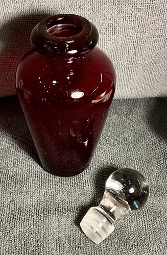 Beautiful Deep Red Bottle with Ground Glass Lid, 8" - Ex | eBay