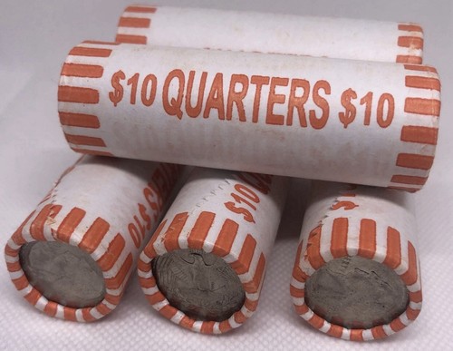 Two Rolls of Quarter Coins, Unsearched Circulated Sealed Bank Box. $10 ...