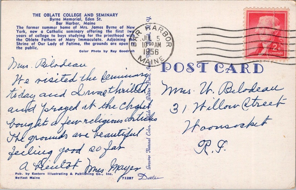 Vintage Oblate College & Seminary Bar Harbor Maine Postcard H54 | eBay