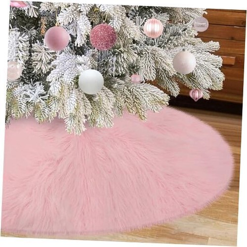 Pink Christmas Tree Skirt 48 inches, Large Fuzzy Light Pink Fur Tree ...