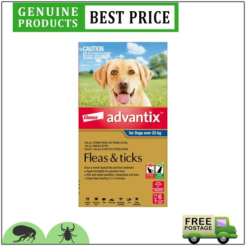 ADVANTIX for Dogs Over 25 Kg 6 Doses BLUE Pack Flea and Tick Treatment ...