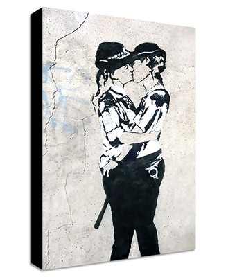 Banksy Female Kissing Cops Canvas | LARGE WALL ART | print street ...