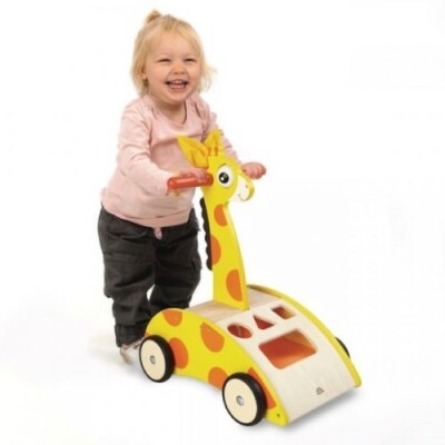 Wonderworld Giraffe Wooden Walker and Shape Sorter Baby Toddler | eBay ...