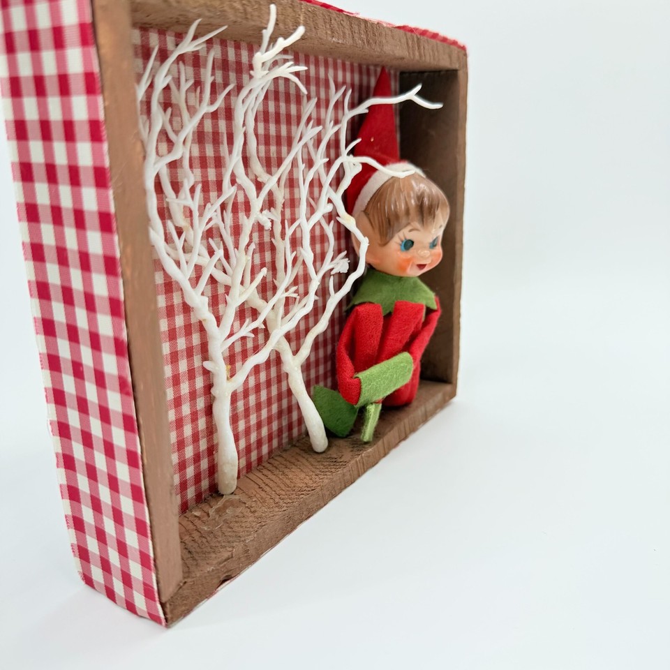 Vintage Knee Hugger Christmas Elf Sitter Pixie Figure In Box Hanging | eBay