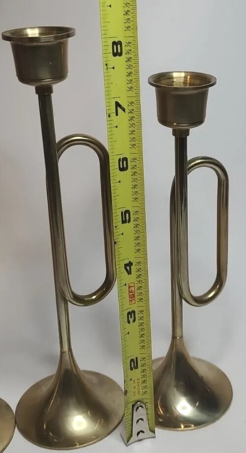 🕯*VINTAGE* Set of 3 Graduated Brass Trumpet Bugle Horn Candle Holders ...