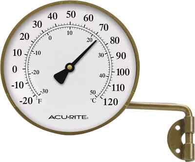 Indoor Outdoor Thermometer Brass Swing Arm Metal Mounting Vintage Brown ...