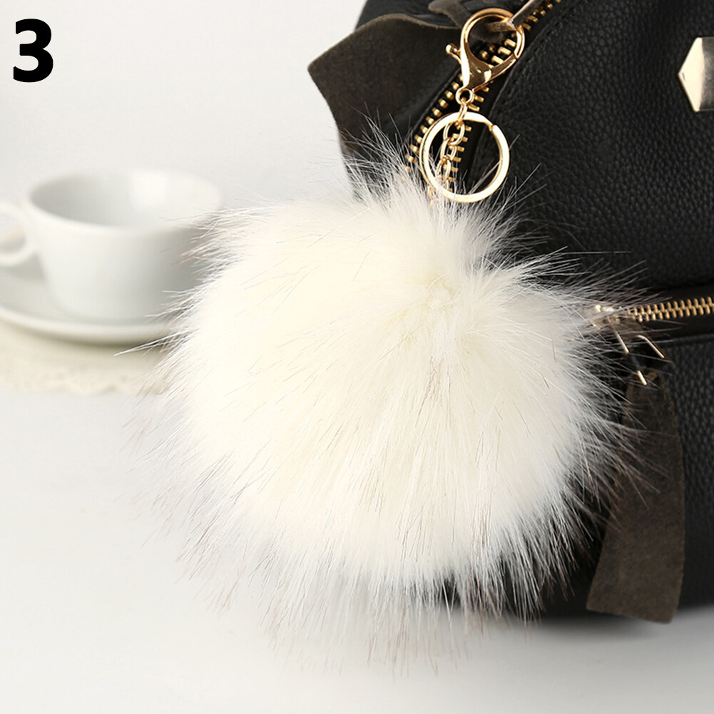 Fluffy Soft PomPom Ball Car Handbag Hanging Pendant Keychain Key Ring ...