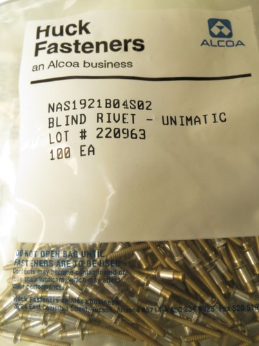 (100 ea) NAS1921B04S02 Flush Head Countersunk Blind Rivet UNIMATIC HUCK ...