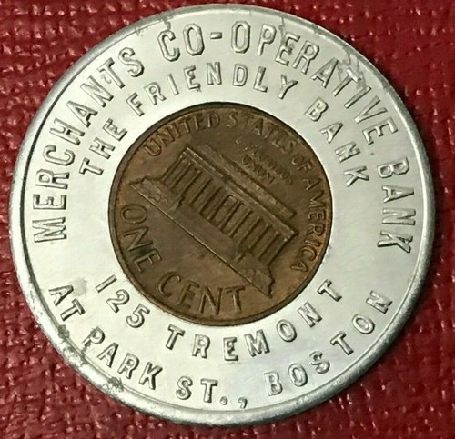 ENCASED COIN XF/AU 1969 S MERCHANTS CO-OPERATIVE BANK BOSTON MASS ...