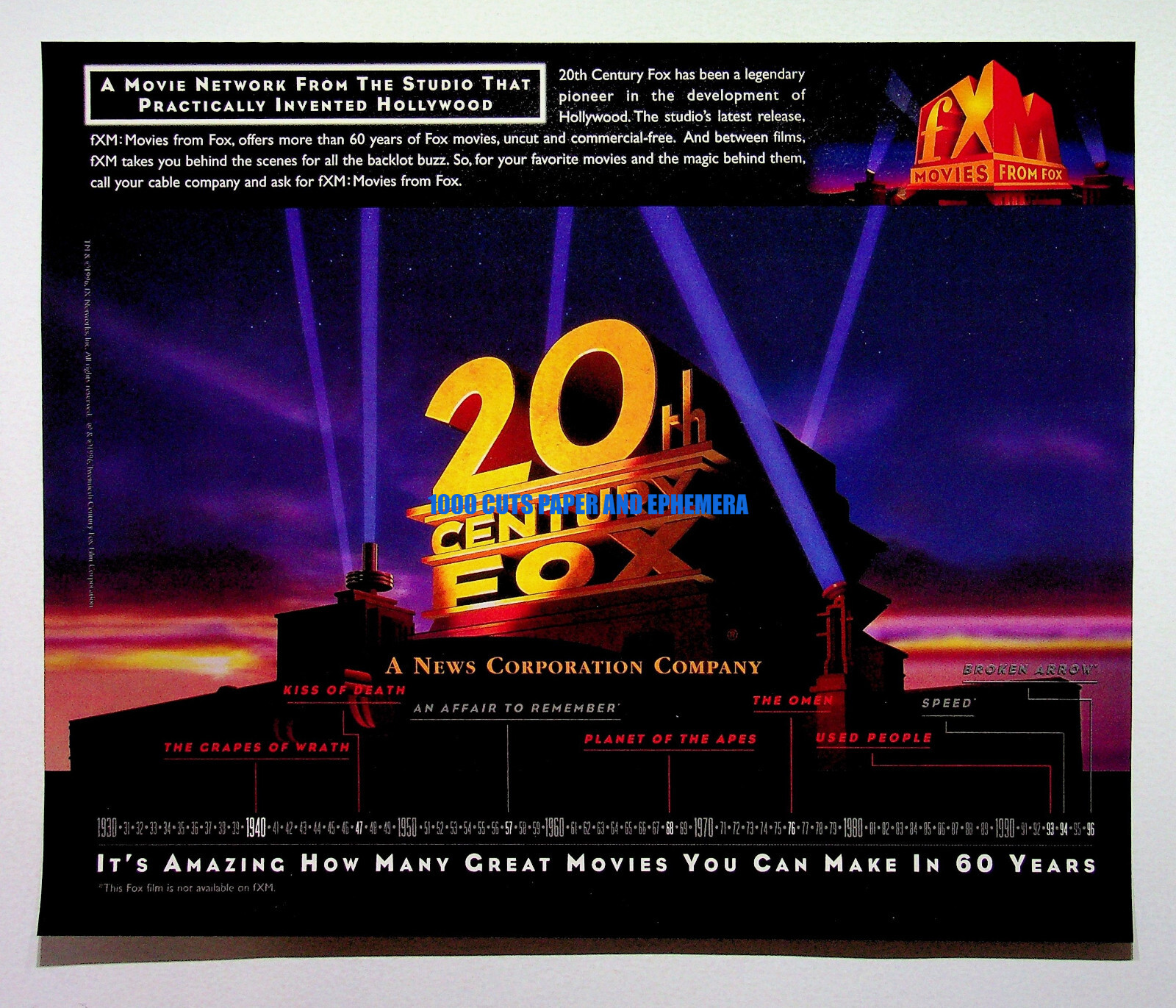 20th Century Fox FXM TV Channel 1996 Trade Print Magazine Ad Poster ...