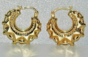 9ct Yellow Gold Victorian Design Spiked Ladies Gypsy Creole Hoop ...