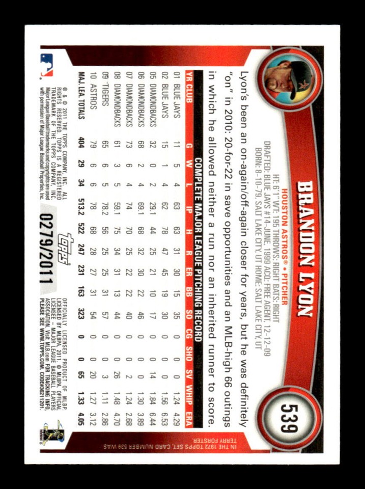 2011 Topps Brandon Lyon Gold #539 SN | eBay