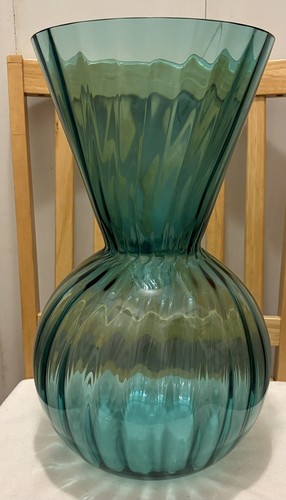 Large 18” Pilgrim Glass Masterworks Teal Green Swirl Vase w/Paper Label ...