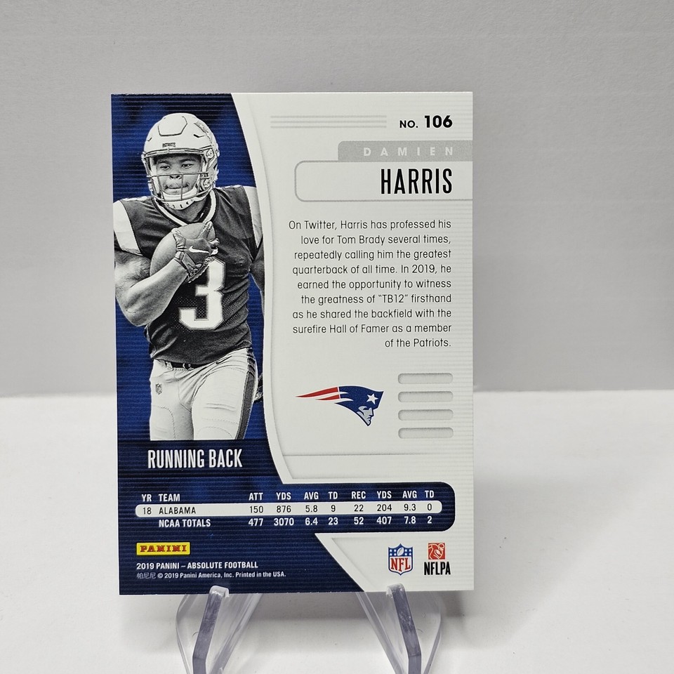 Damien Harris Rookie 2019 Absolute Football RC Alabama Crimson Tide ...