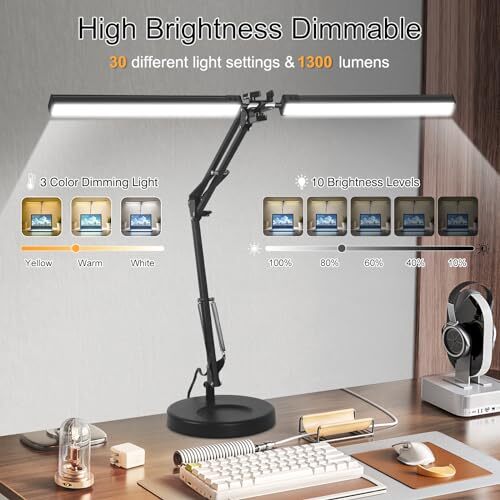 2-in-1 LED Desk Lamp, 24W Brightestwith Table Lamp with Clamp, Desk ...