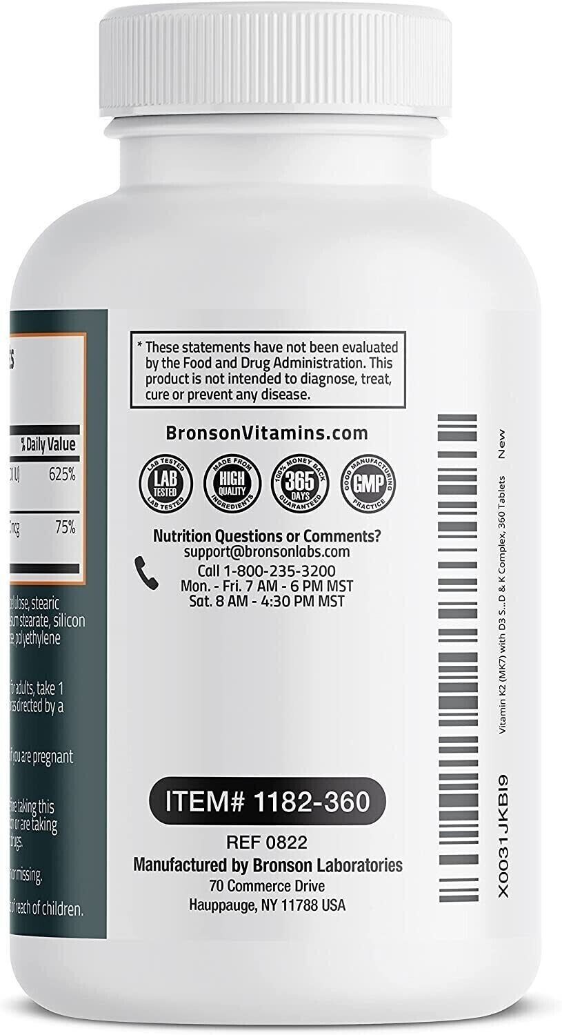 Bronson Vitamin D3 5000IU + K2 MK7 90mcg 360 Tablets FAST POST ...